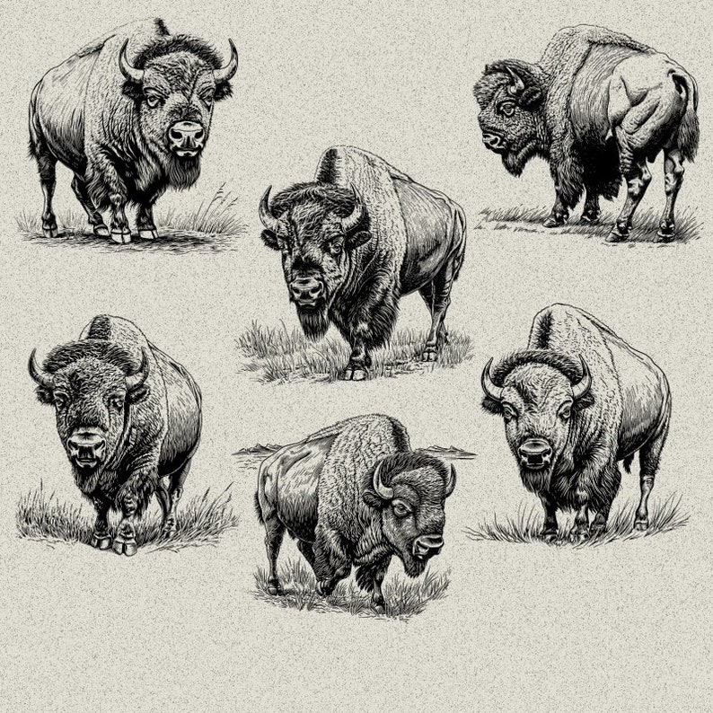 34 American Bison Designs Bundle PNG & SVG Digital for Laser Engraving ...