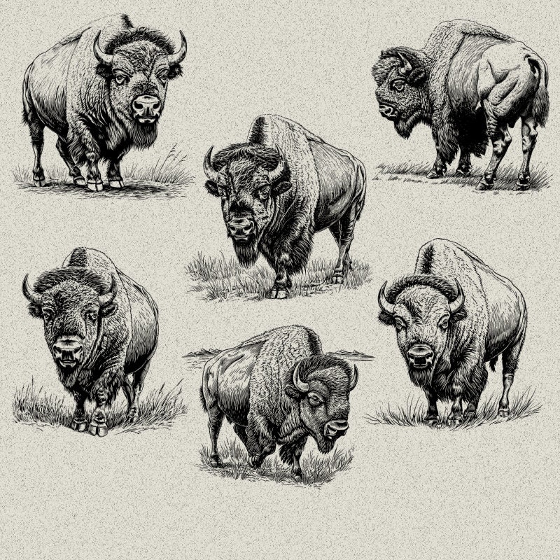 34 American Bison Designs Bundle PNG & SVG Digital for Laser Engraving ...