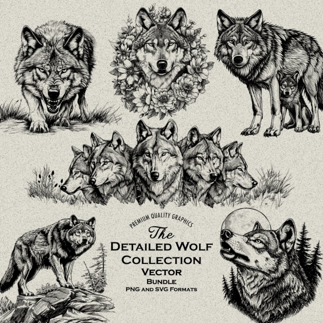 40 Detailed Wolf Designs SVG & PNG Bundle for Laser Engraving or Print ...