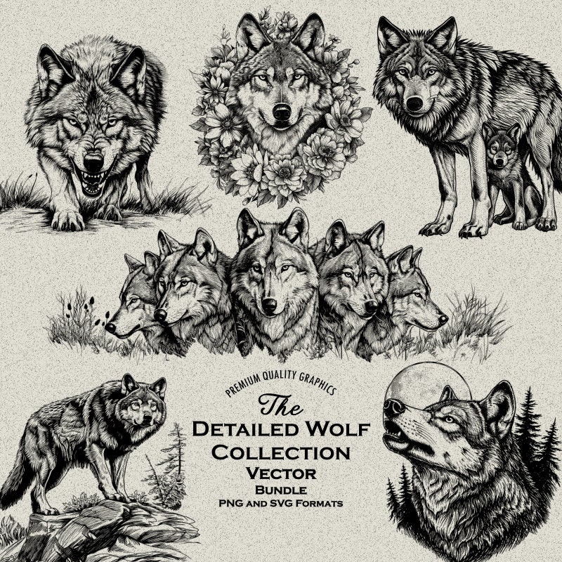 40 Detailed Wolf Designs SVG & PNG Bundle for Laser Engraving or Print ...