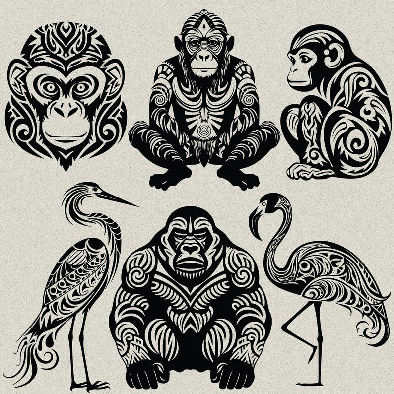 25 Tribal African Animal Designs Pack SVG & PNG Files for Laser Engrave ...