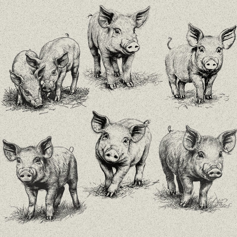 42 Pig Designs Bundle PNG & SVG for Laser Engraving or Print, Piglet ...