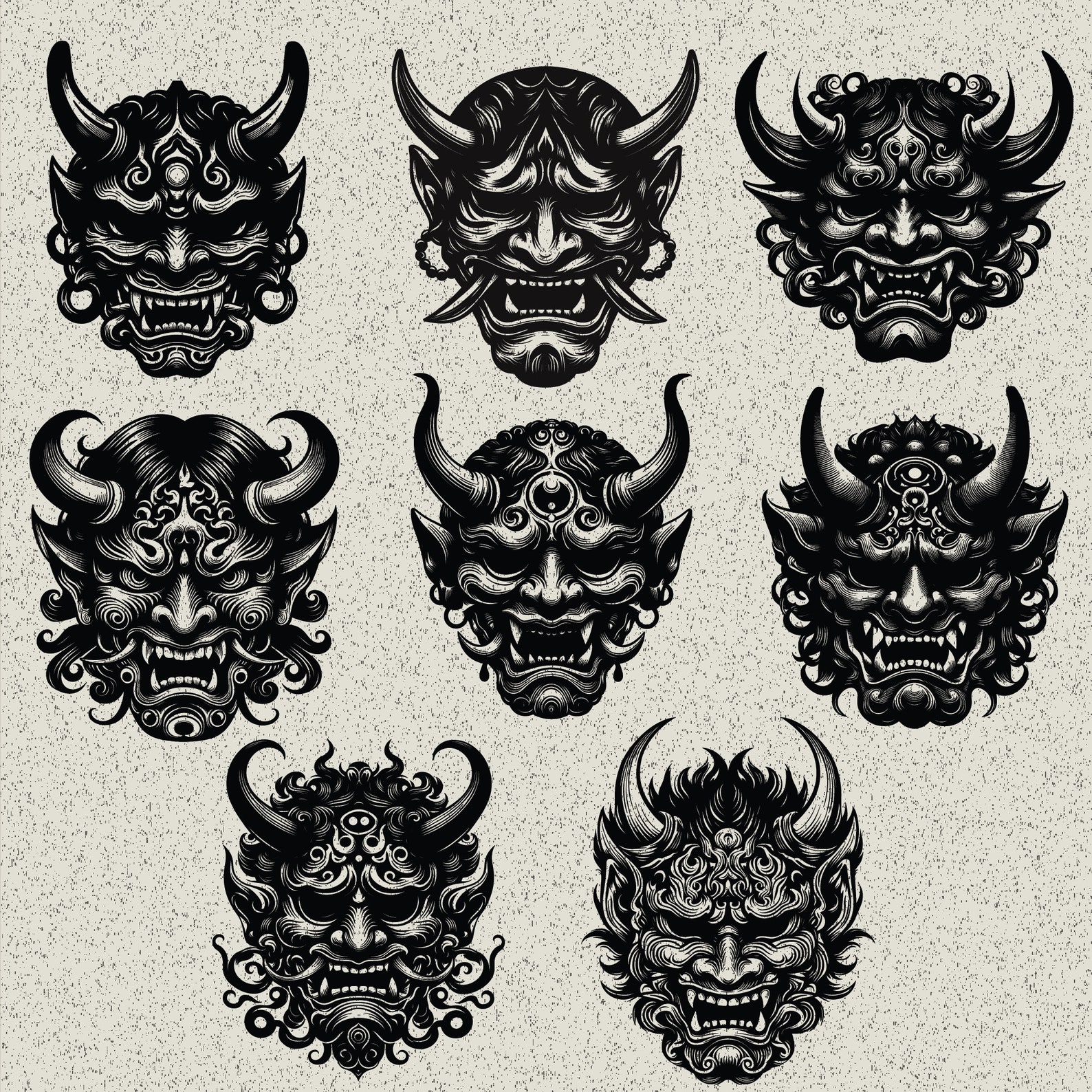 58 Japanese Oni Samurai Mask Helmet Bundle SVG-PNG Designs for Laser ...