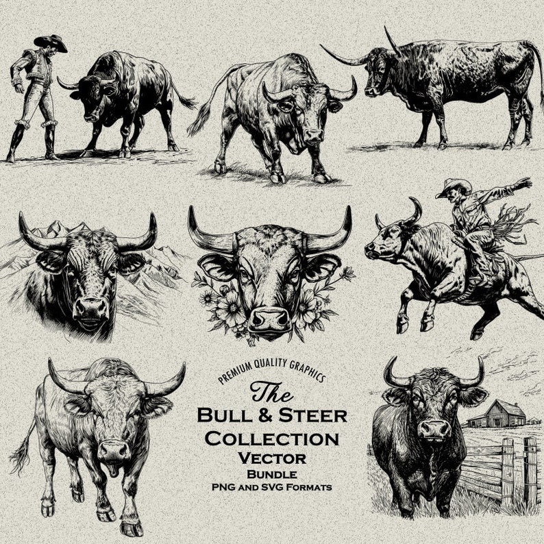 36 Bull Designs Bundle PNG & SVG for Laser Engraving or Print, Texas ...
