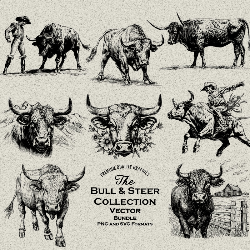 36 Bull Designs Bundle PNG & SVG for Laser Engraving or Print, Texas ...