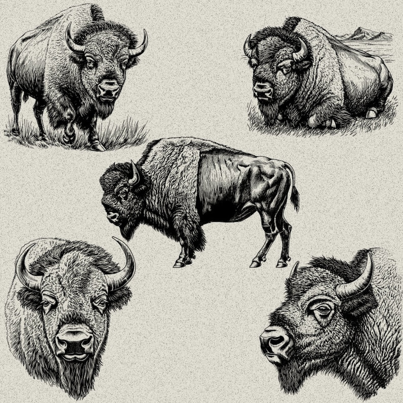 34 American Bison Designs Bundle PNG & SVG Digital for Laser Engraving ...