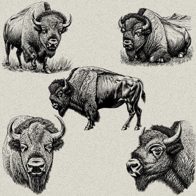 34 American Bison Designs Bundle PNG & SVG Digital for Laser Engraving ...