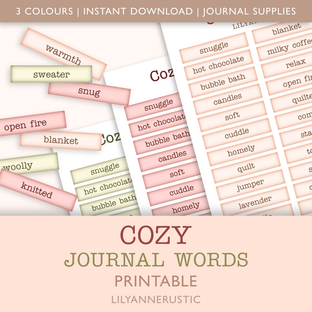 Cozy Journal Words Printable Ephemera Digital Paper Words Journaling ...