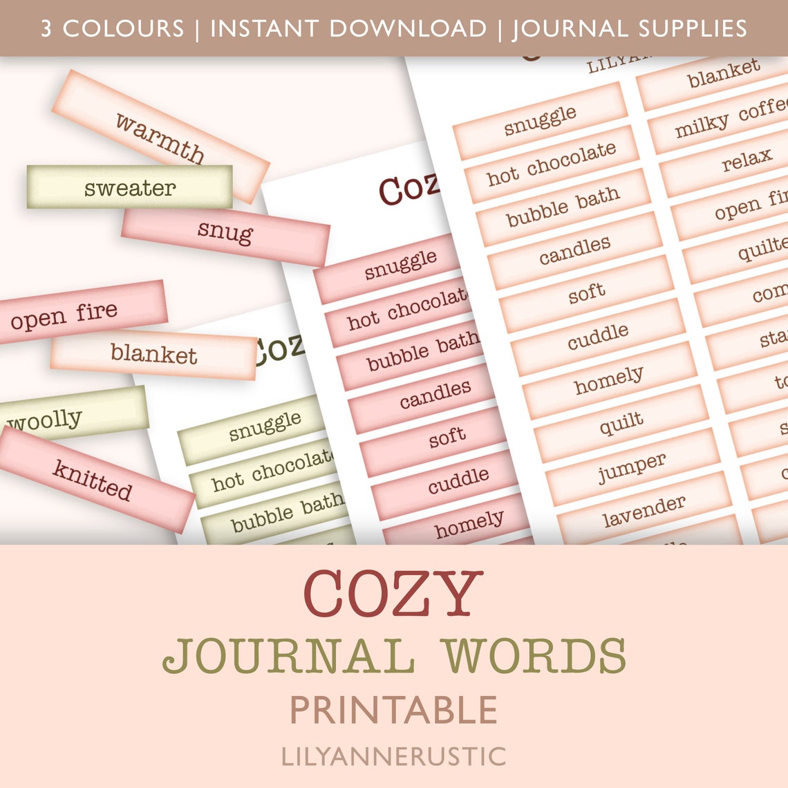 Cozy Journal Words Printable Ephemera Digital Paper Words Journaling ...