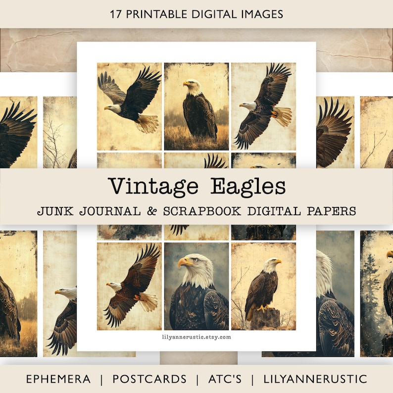 Eagle Junk Journal Ephemera Images Eagle Digital Paper Scrapbook ...