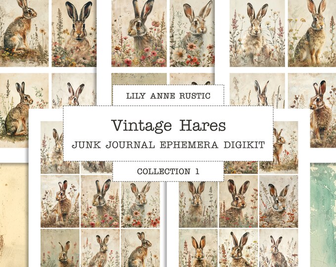 Vintage Hare Digikit Junk Journal & Scrapbook Animal Ephemera Kit Hare ...