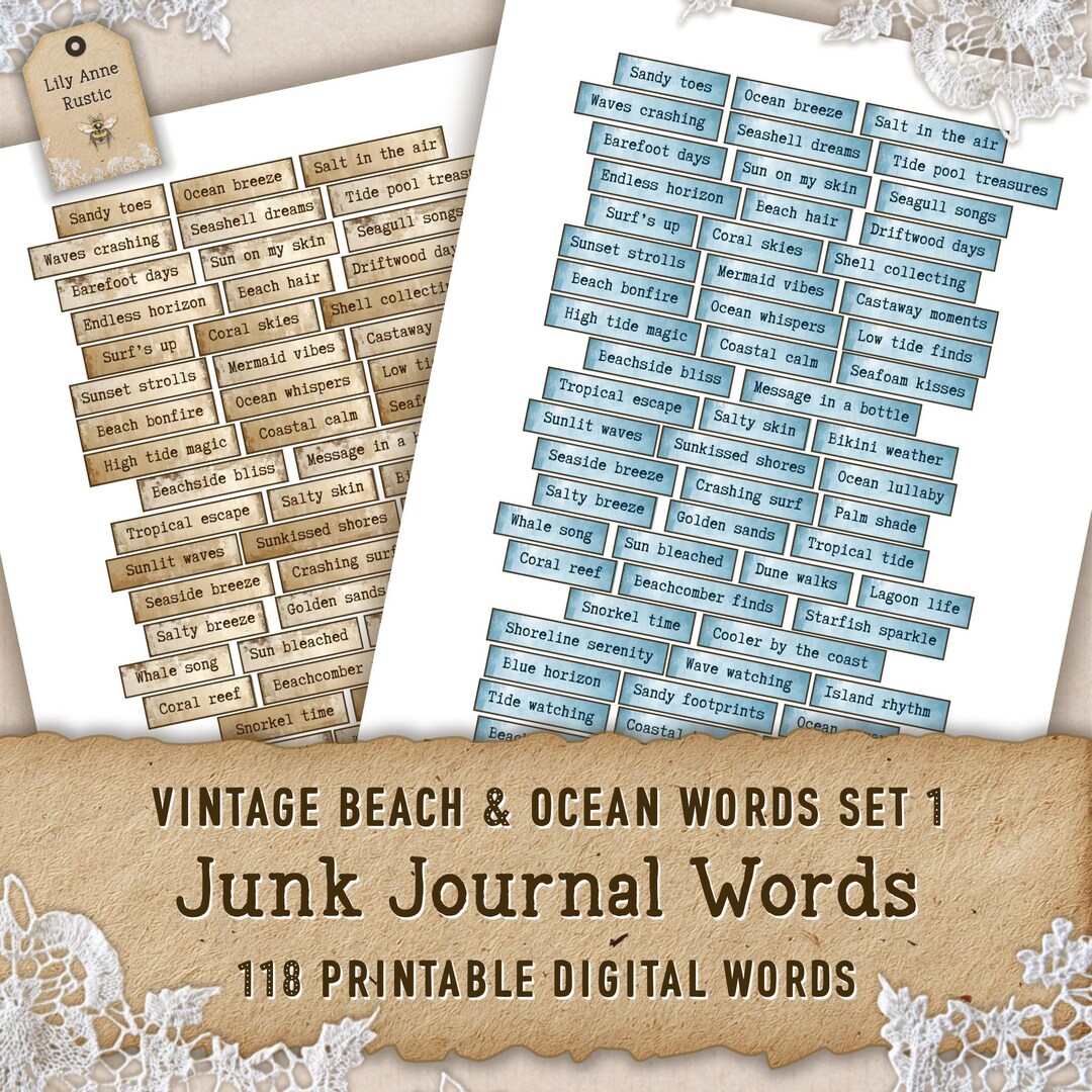 Beach Junk Journal Words: Vintage Ocean Ephemera (digital Download, 118 ...