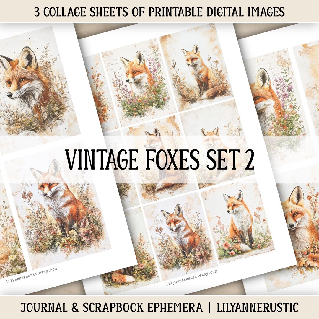 Fox Ephemera Junk Journal Kit Scrapbooking Paper Vintage Fox Printable ...