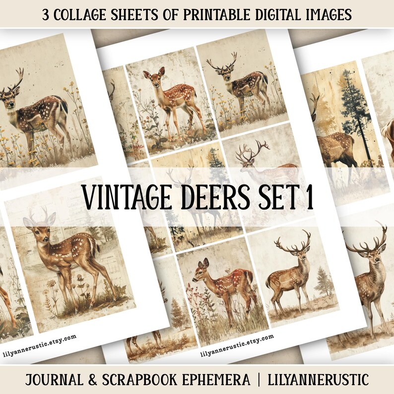 Deer Junk Journal Kit Printable Ephemera Scrapbooking Paper Vintage ...