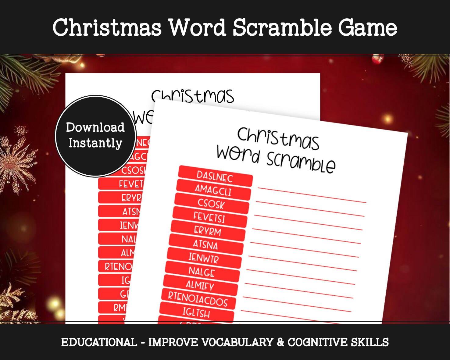 Christmas Word Scramble Printable Game, Kids Christmas Activities ...
