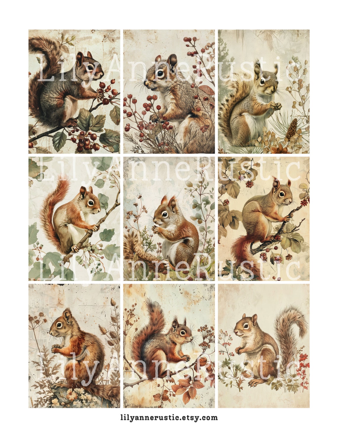 Vintage Squirrel Digikit Junk Journal Woodland Paper Ephemera Kit ...
