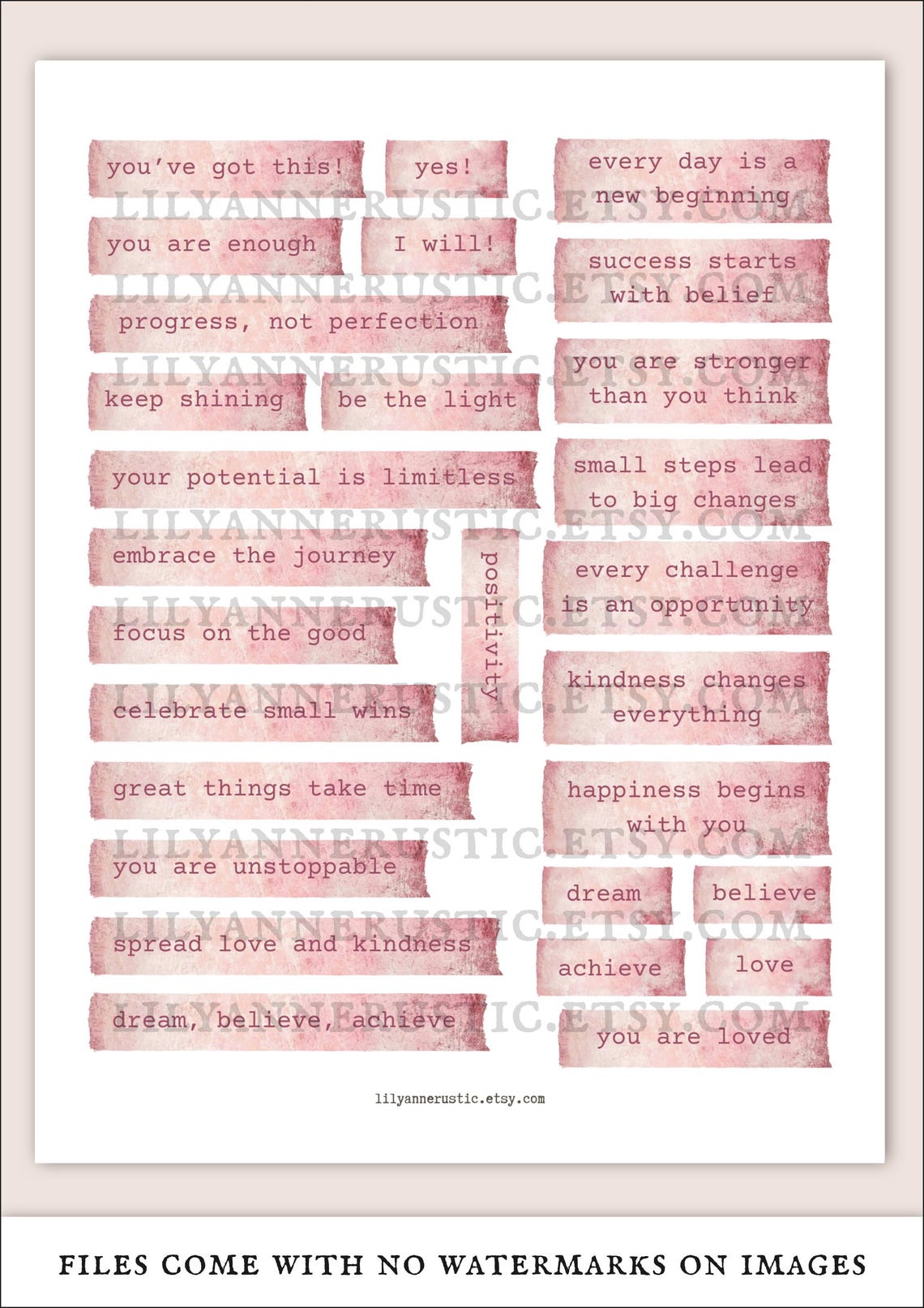 Junk Journal Words Printable Digital Words Positive Phrases ...