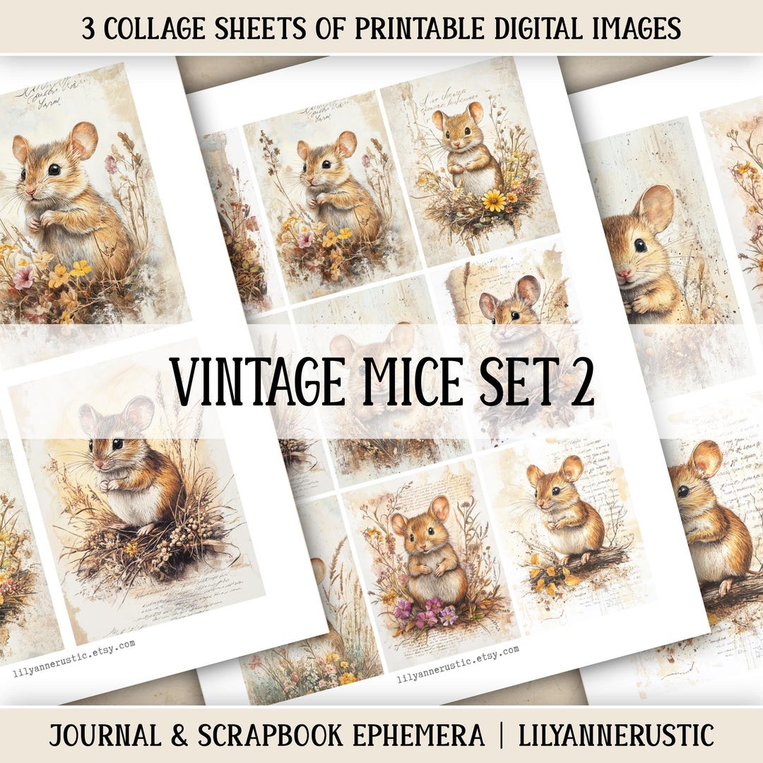 Mouse Junk Journal Kit Printable Ephemera Scrapbooking Paper Vintage ...