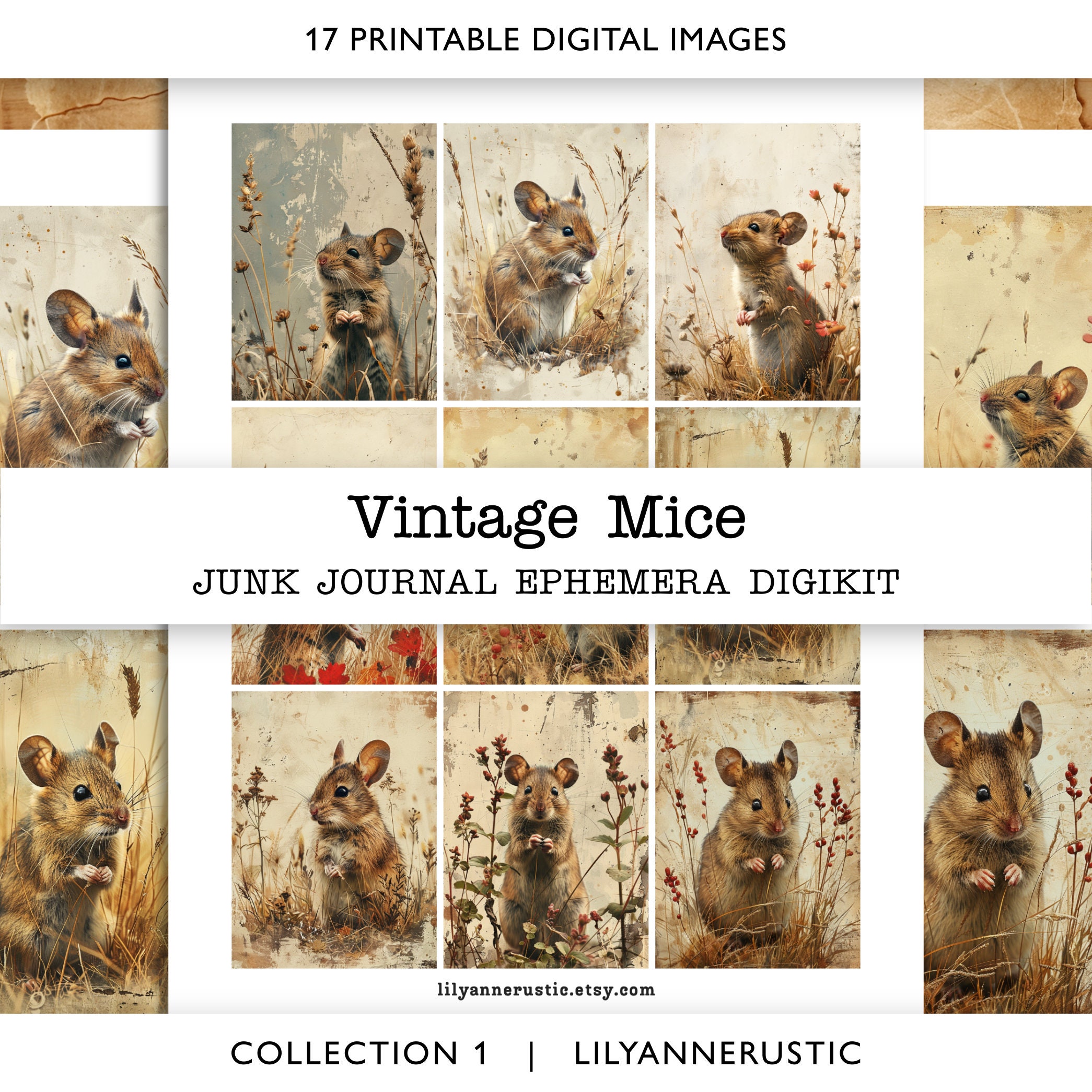 Mice Junk Journal Clip Art Images Scrapbook Ephemera Printable Digital ...