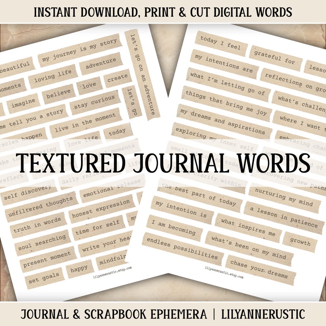 Vintage Journal Words, Printable Positive Phrases Ephemera, Digital ...