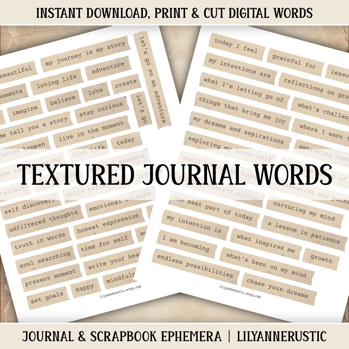Vintage Journal Words, Printable Positive Phrases Ephemera, Digital ...