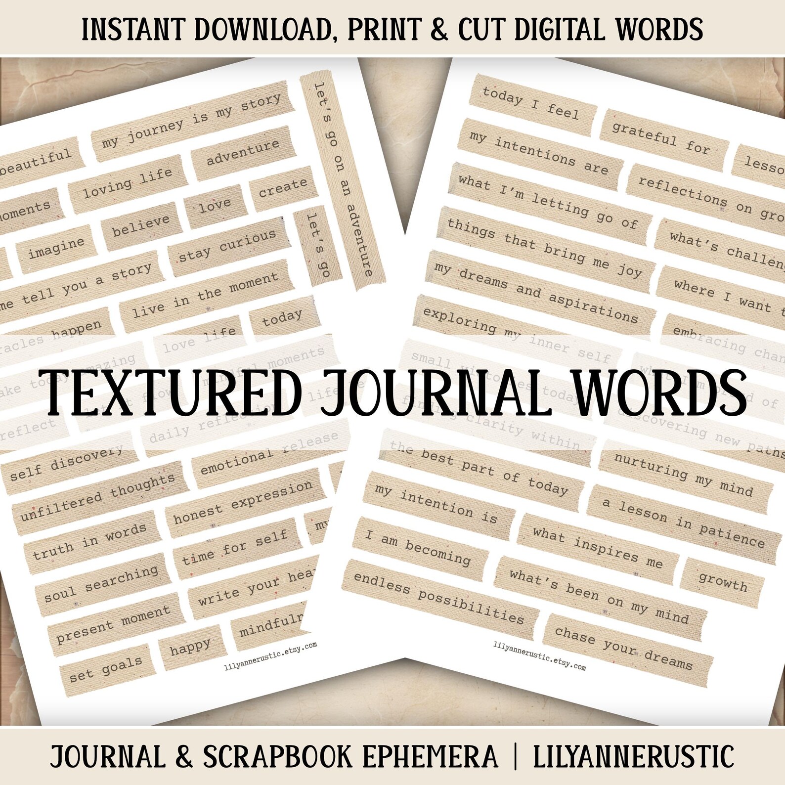 Vintage Journal Words, Printable Positive Phrases Ephemera, Digital ...