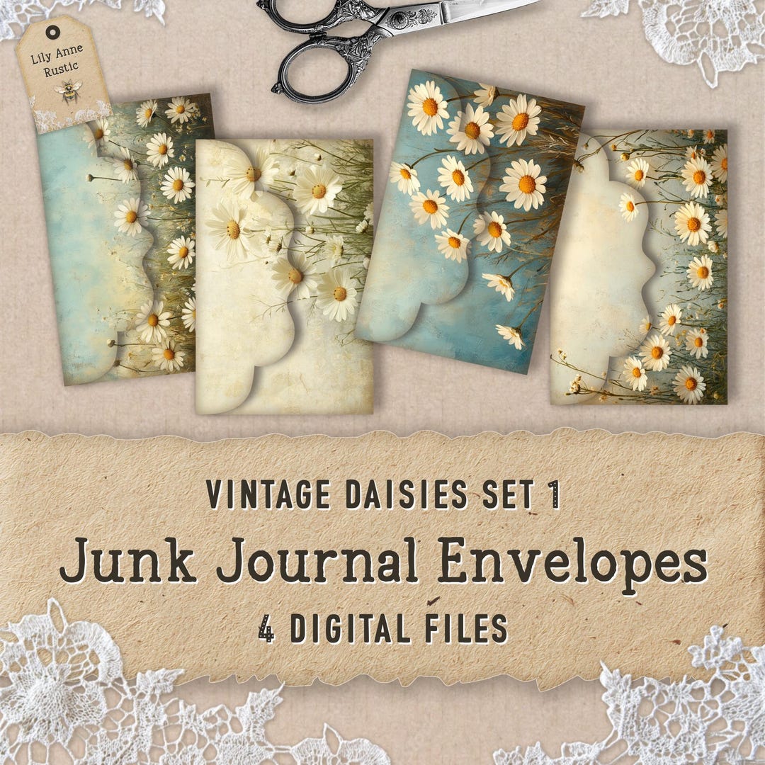 Daisy Envelopes Digital Junk Journal Kit Printable Ephemera Envelope ...