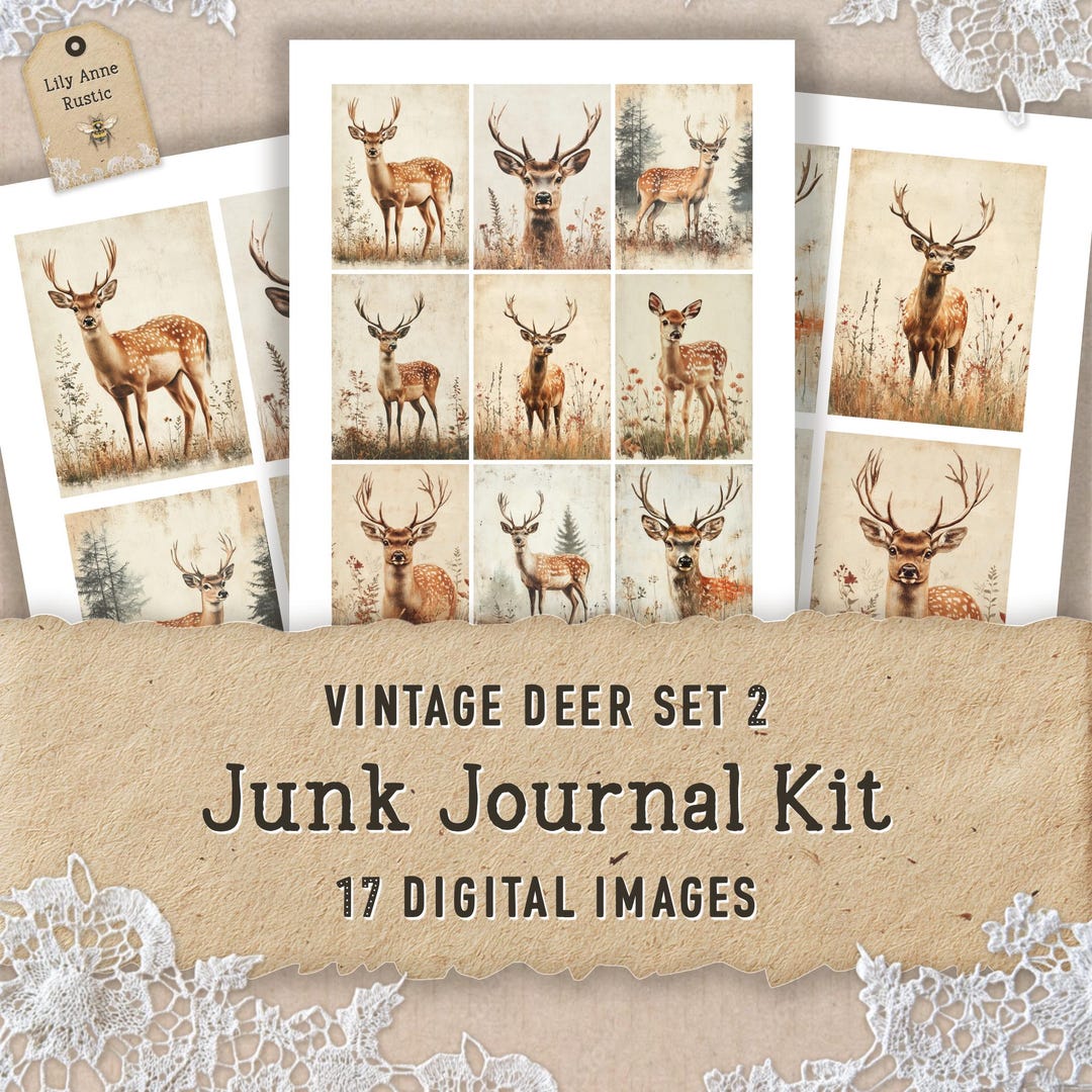 Deer Junk Journal Kit, Digital Deer Printables, Deer Digital Papers ...