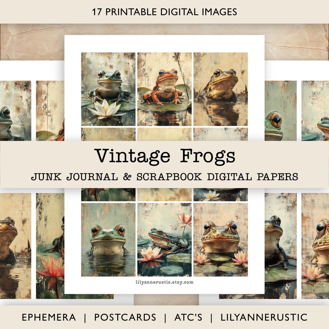 Frog Junk Journal Ephemera Images Frog Digital Paper Scrapbook ...