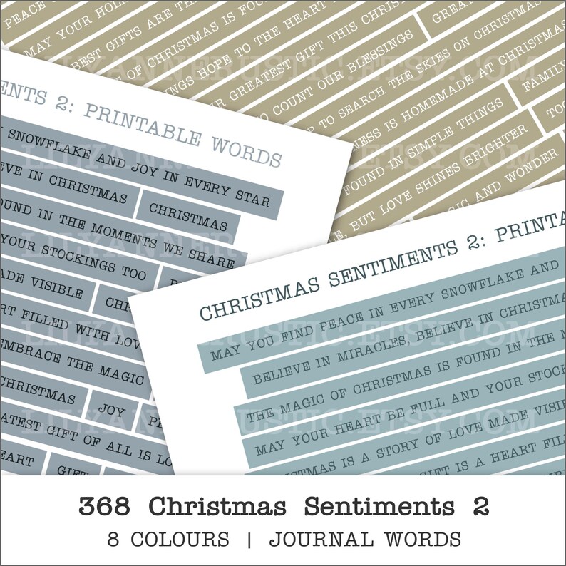 Christmas Sentiments Printable Words, Vintage Journal Labels, 8 Colour ...