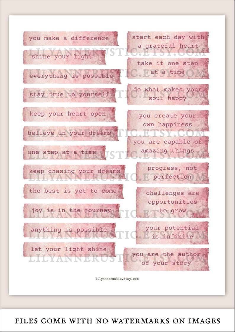 Junk Journal Words Printable Digital Words Positive Phrases ...