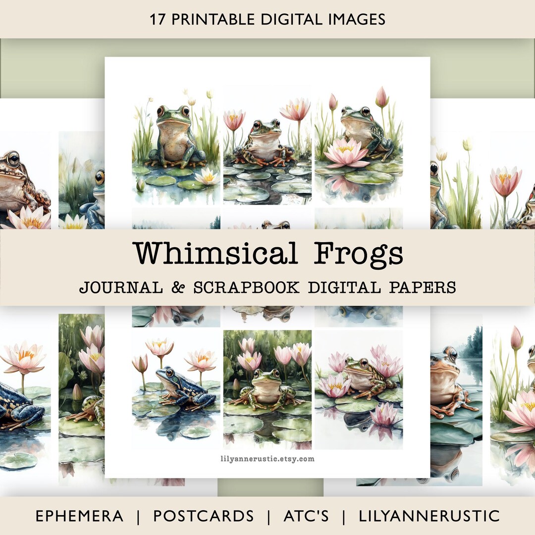 Frog Junk Journal Ephemera Images Frog Digital Paper Scrapbook ...