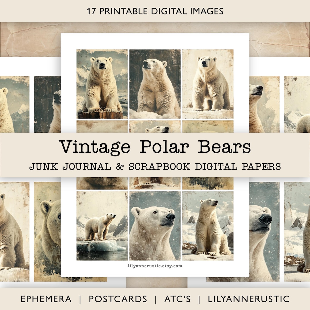 Polar Bear Junk Journal Ephemera Images Winter Polar Bear Digital Paper ...
