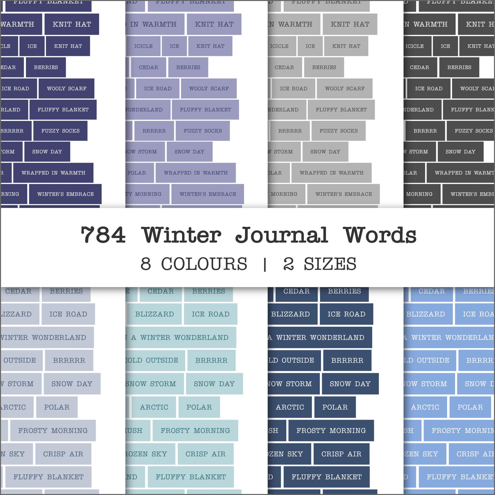 520 Christmas Sentiments, 8 Colours Holiday Journal Words, Printable ...