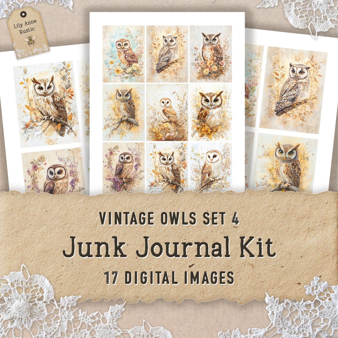 Owl Junk Journal Kit, Digital Owl Printables, Owl Digital Papers ...