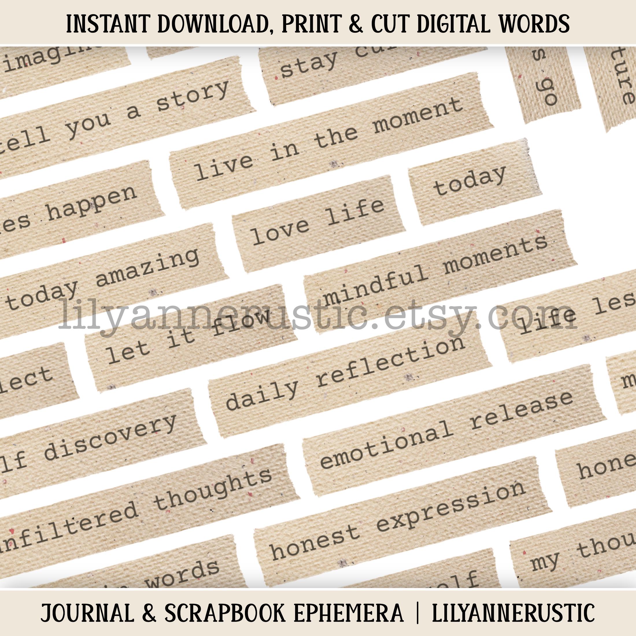 Vintage Journal Words: Printable Positive Phrases Ephemera (digital ...