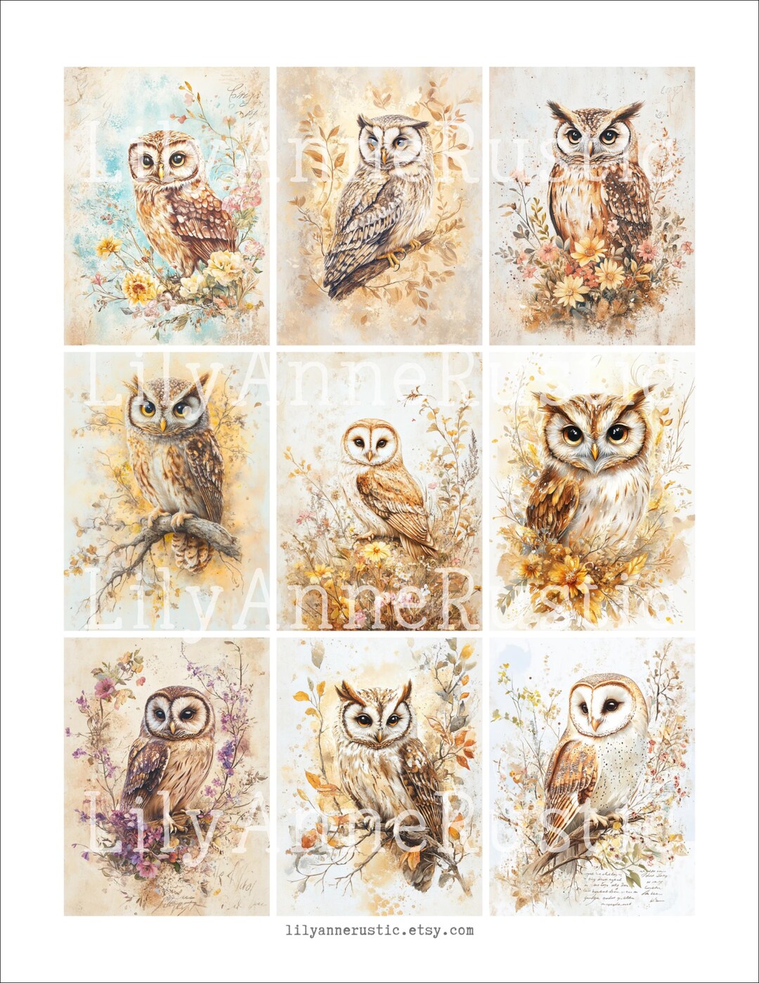 Owl Junk Journal Kit Ephemera Printable Owl Digitals Vintage Images ...