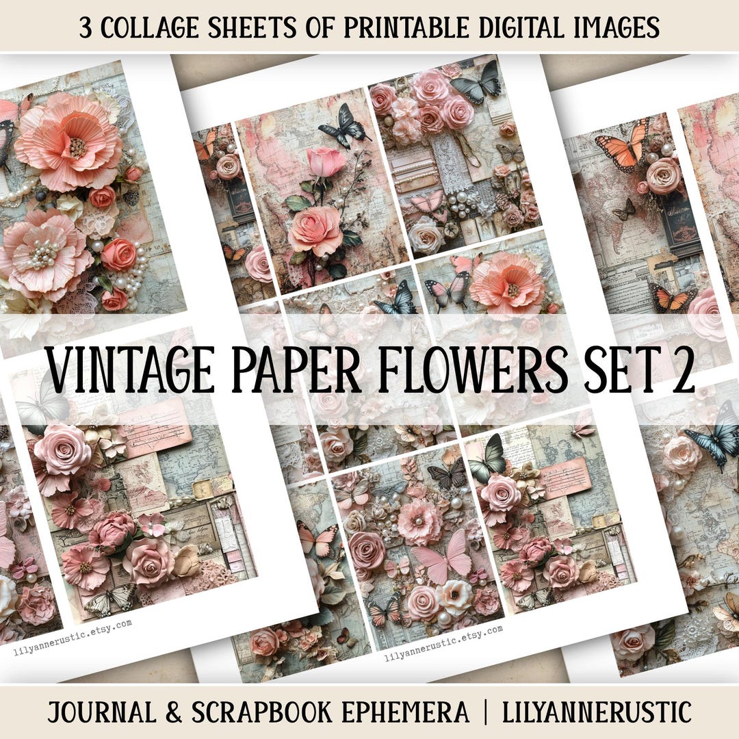 Paper Flowers Junk Journal Kit Printable Ephemera Scrapbooking Paper ...