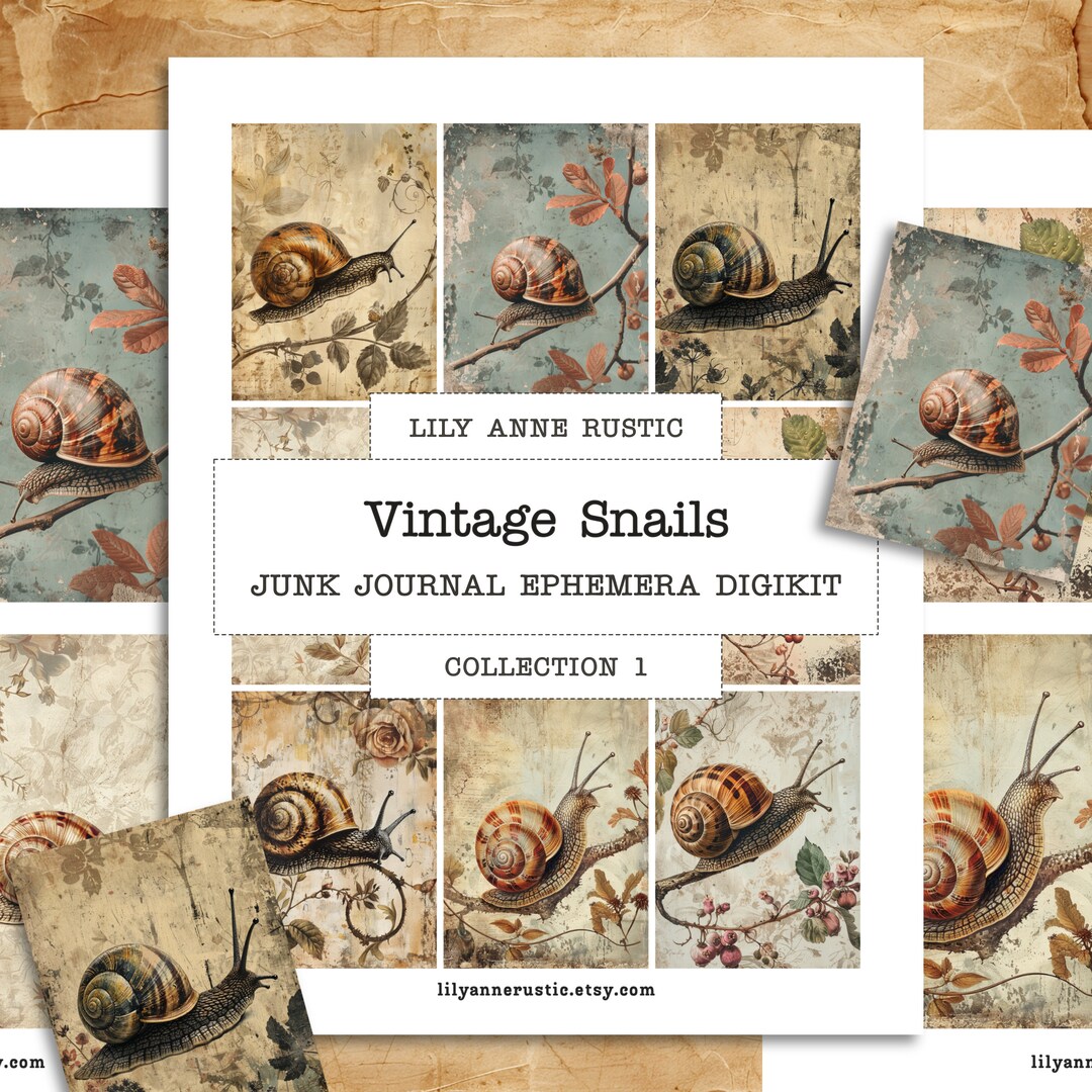 Vintage Snail Digikit Junk Journal Paper Nature Ephemera Kit Printable ...