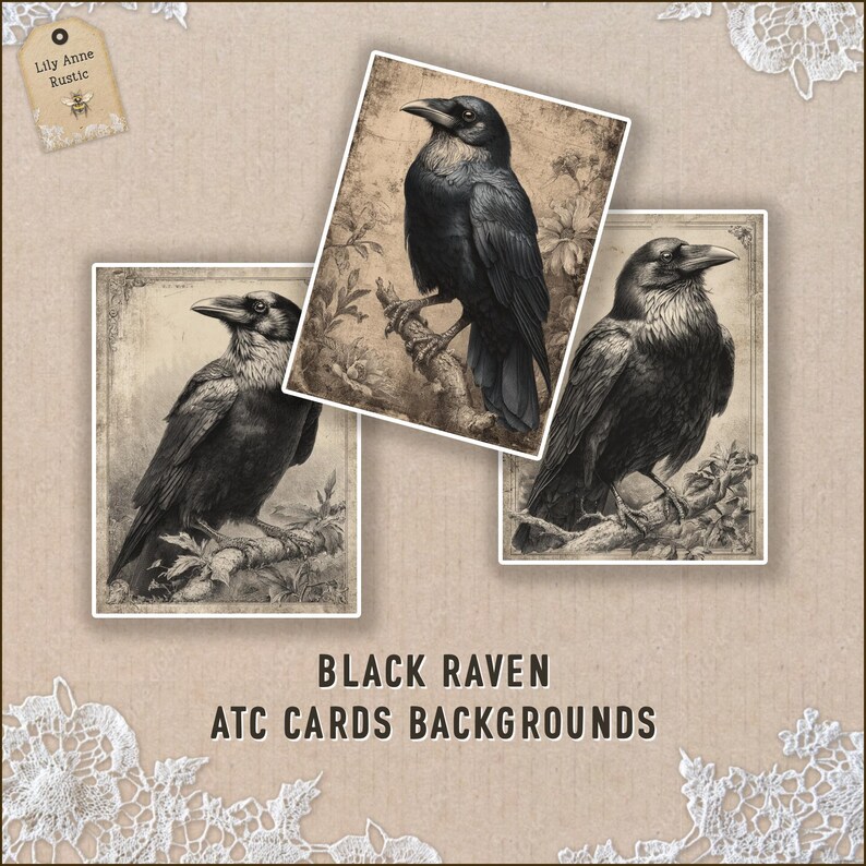 Bird ATC Cards Backgrounds Black Raven Artist Trading Card Templates ...