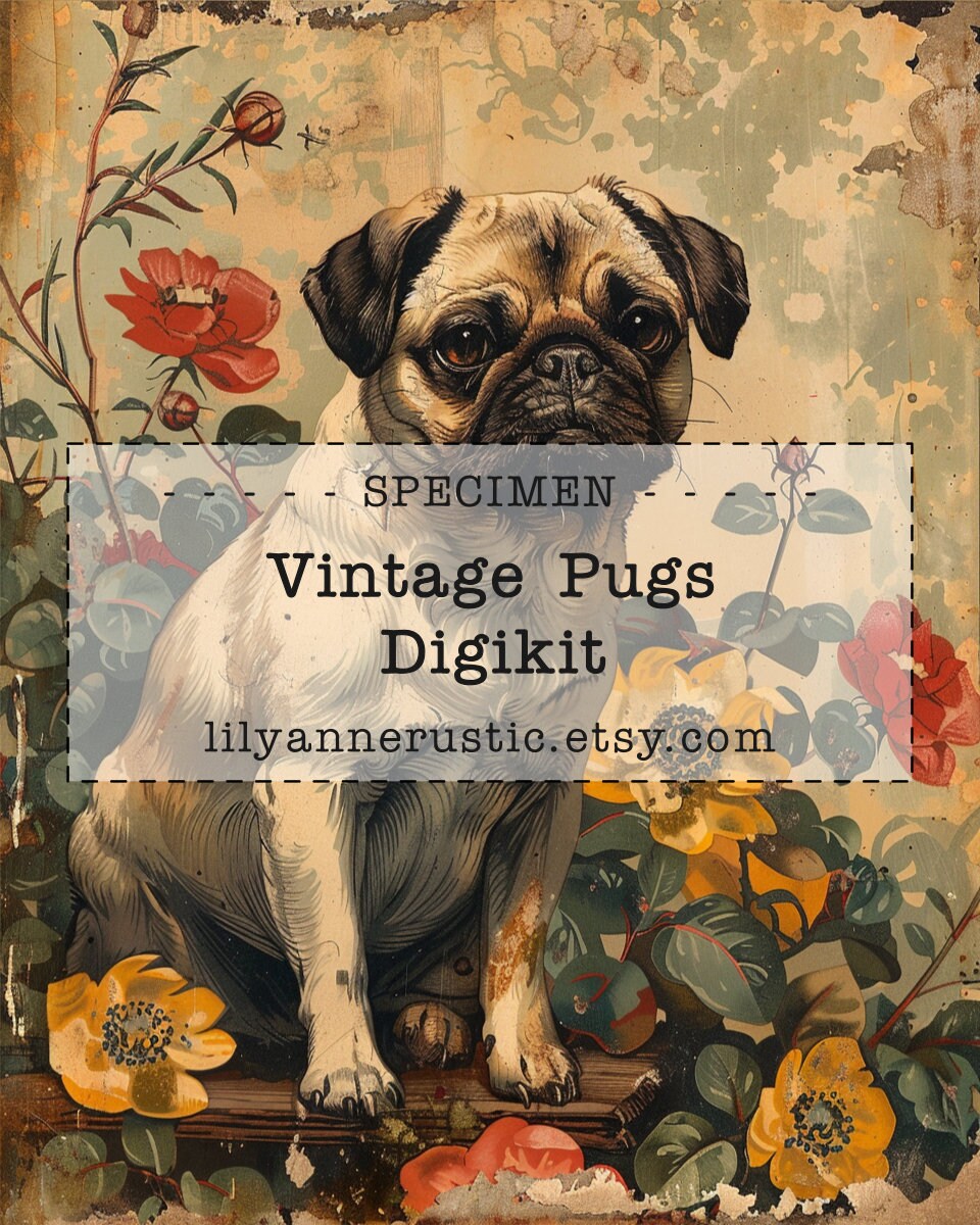 Dog Junk Journal Printable Clip Art Pug Ephemera Dog Digital Images ...