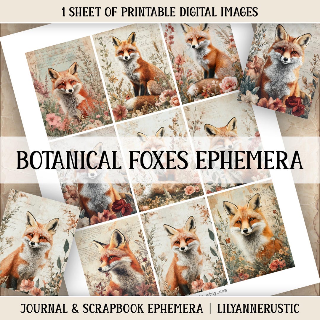 Fox Ephemera Digikit Fox Junk Journal Scrapbooking Printable Botanical ...