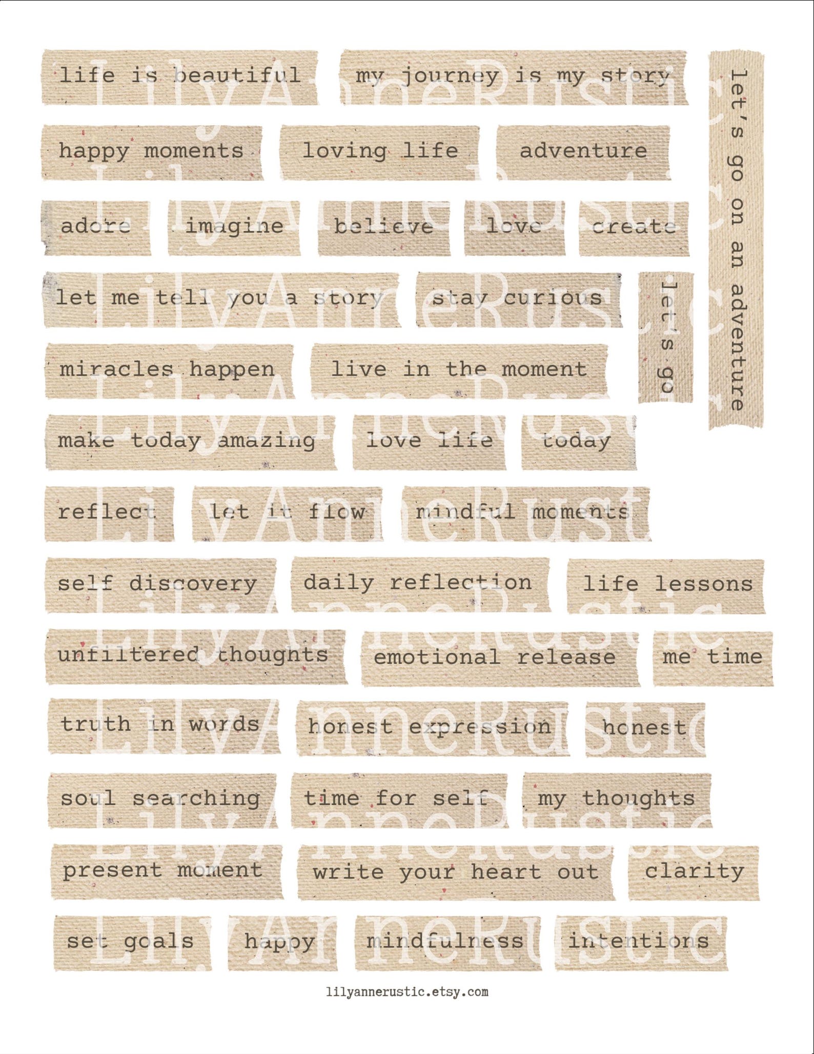 Vintage Journal Words, Printable Positive Phrases Ephemera, Digital ...