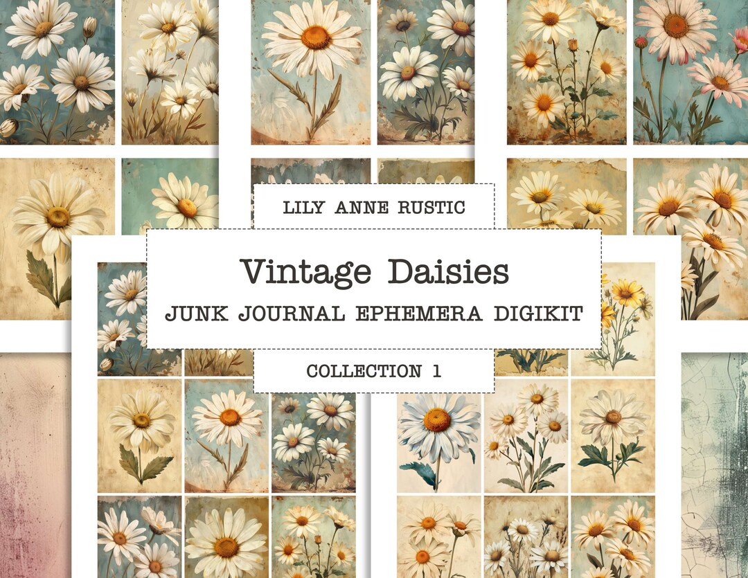 Vintage Daisy Ephemera Digikit Junk Journal Flower Ephemera Paper Kit ...