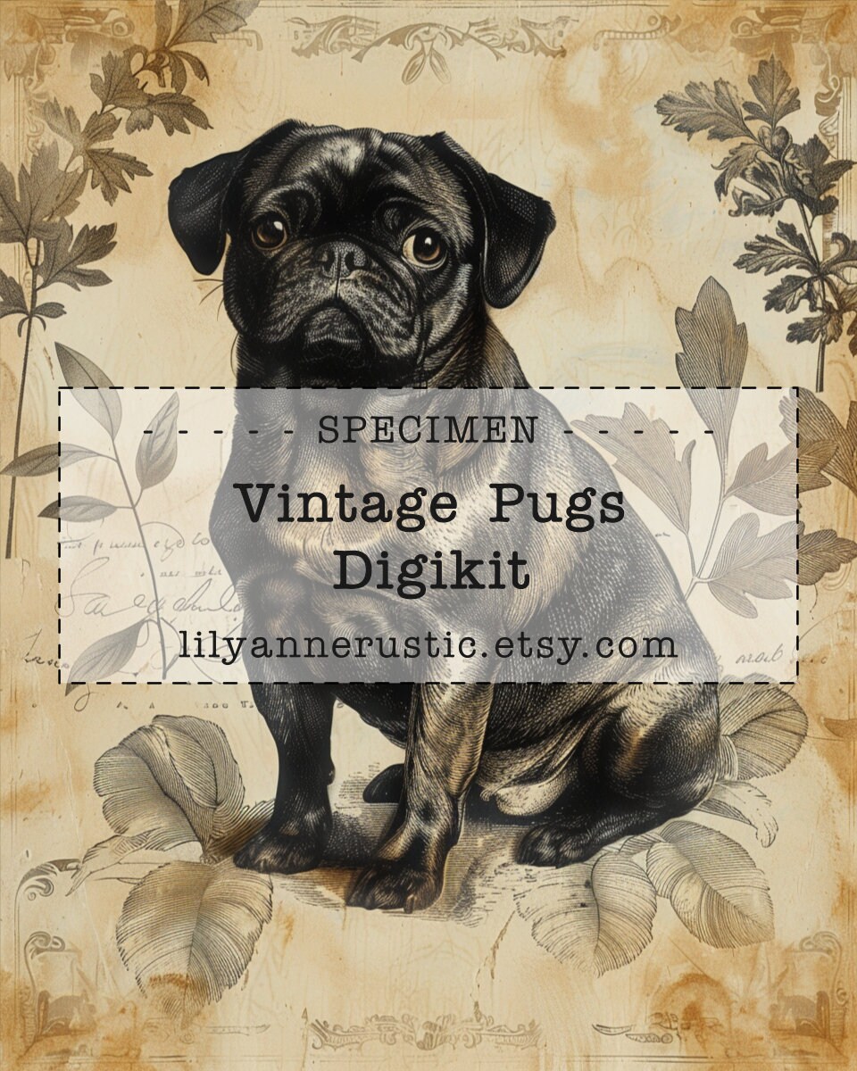 Dog Junk Journal Printable Clip Art Pug Ephemera Dog Digital Images ...