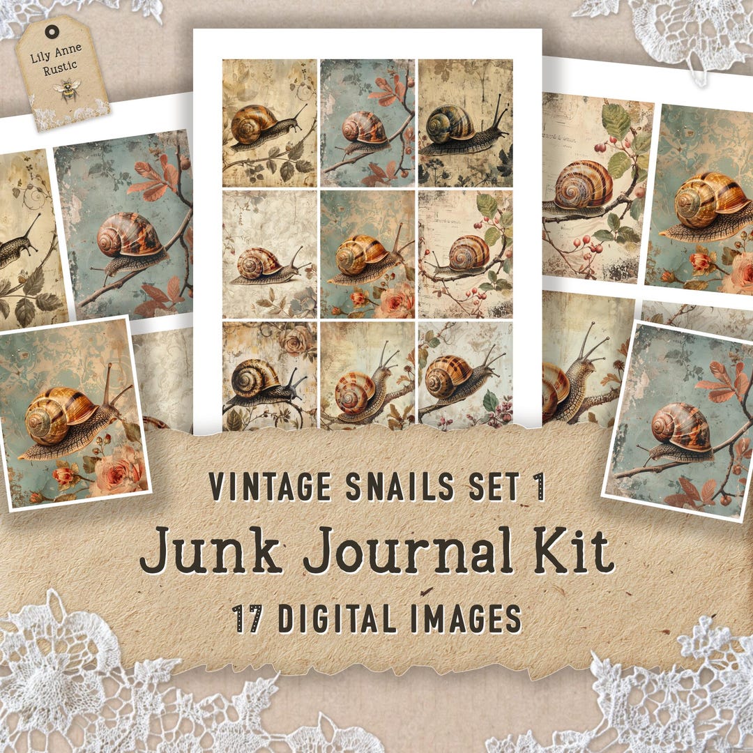 Snail Junk Journal Kit Vintage Ephemera Snail Collage Sheets Digital ...