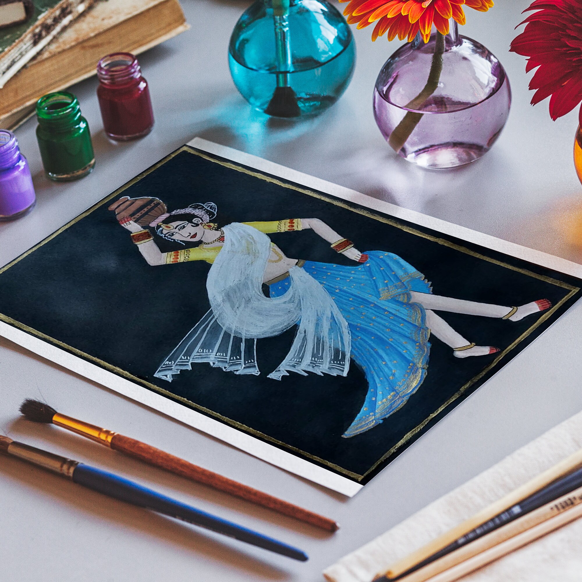 Lady With Pot Nirmal Painting for Drawing Room, Living Room, Bedroom - Etsy