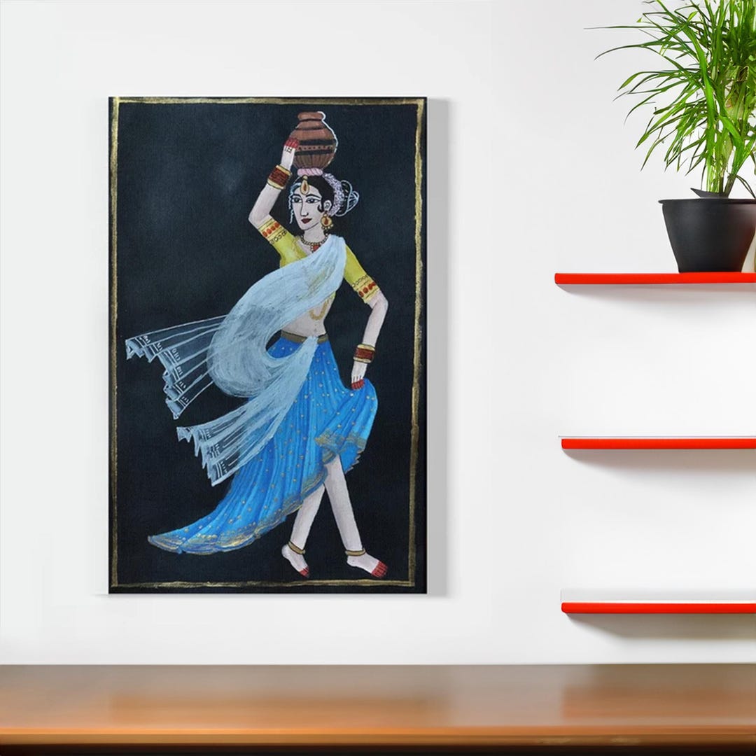 Lady With Pot Nirmal Painting for Drawing Room, Living Room, Bedroom - Etsy