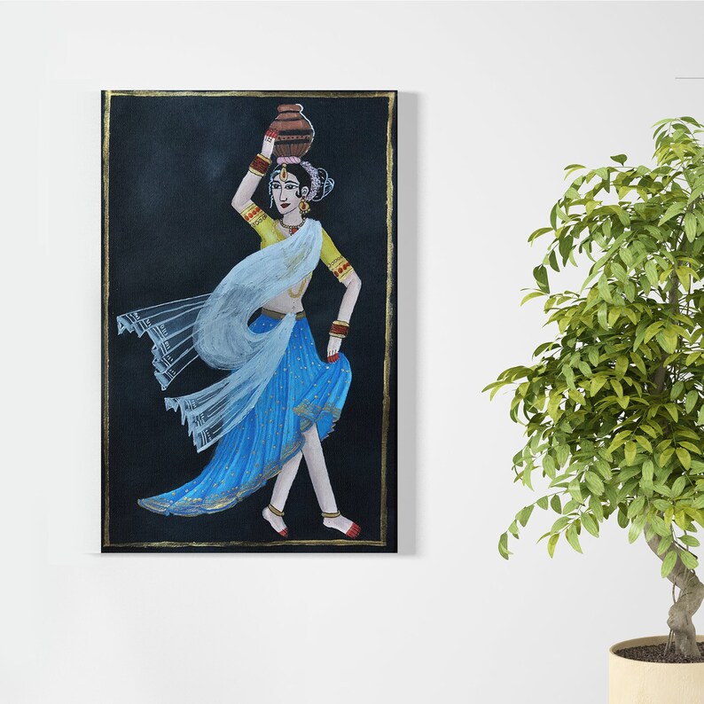 Lady With Pot Nirmal Painting for Drawing Room, Living Room, Bedroom - Etsy