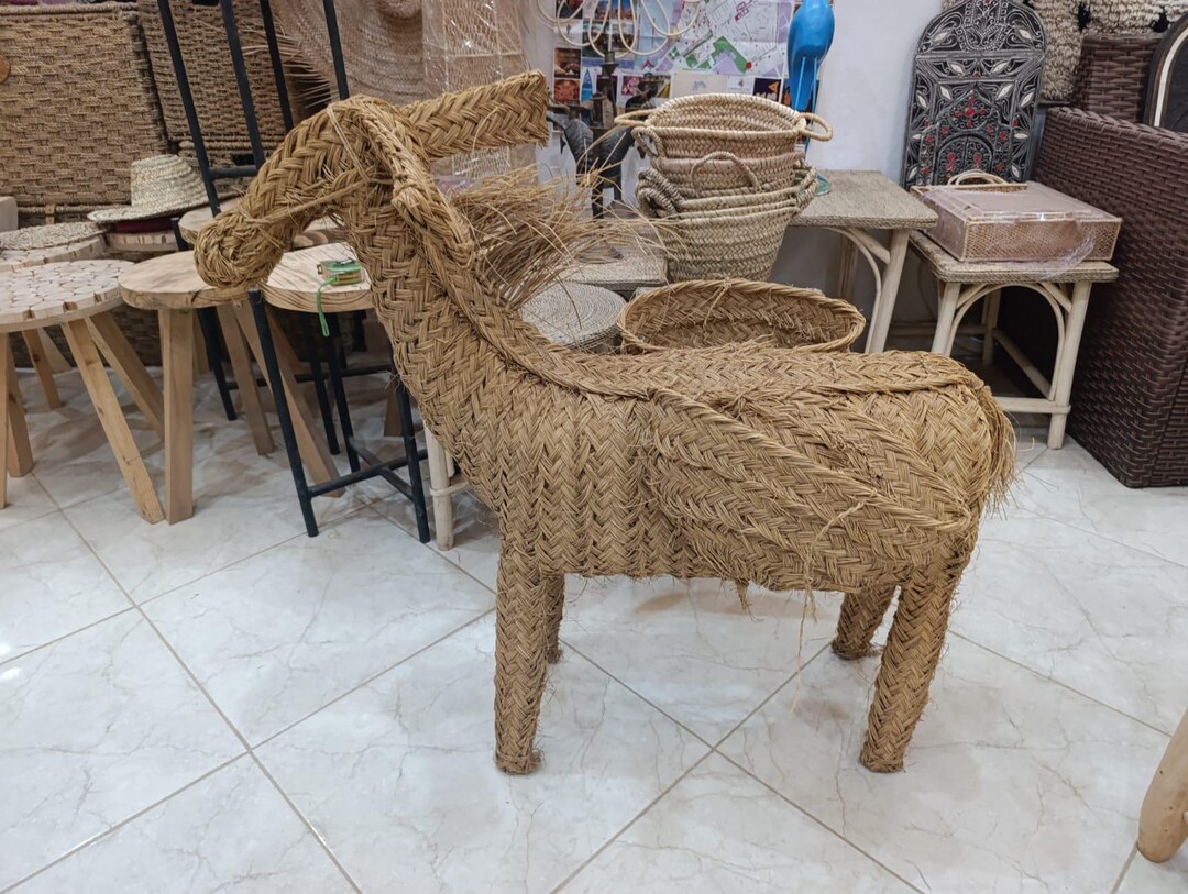 Handmade Straw Donkey Sculpture | Moroccan Boho Decor With Baskets - Etsy